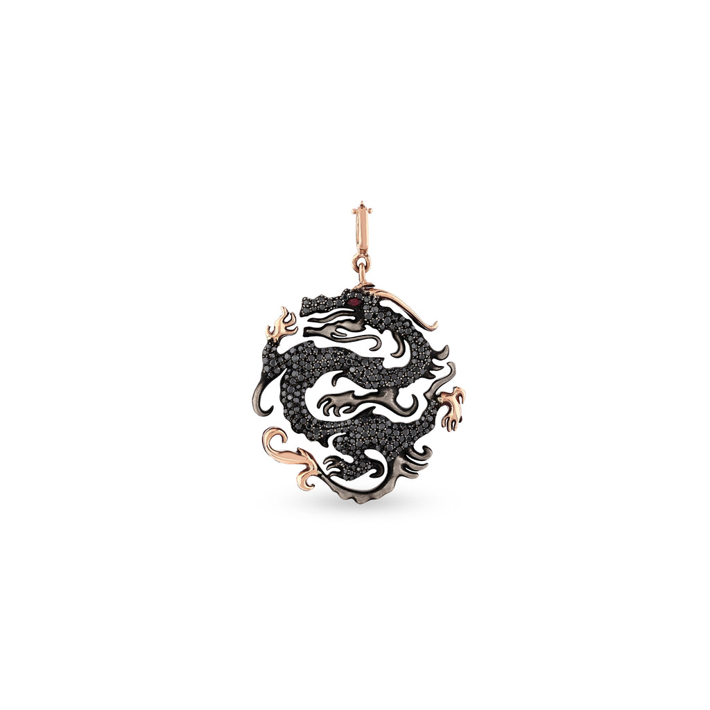 DRAGON GOLD BLACK DIAMOND RUBY STATEMENT PENDANT – Bee Goddess